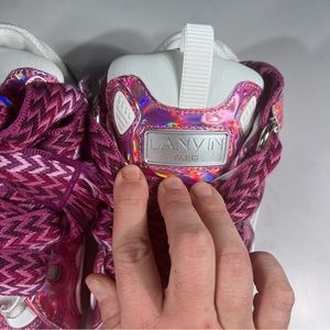 Lanvin | Shoes | Lanvin Curb Pink White Iridescent Low Leather Sneakers ...